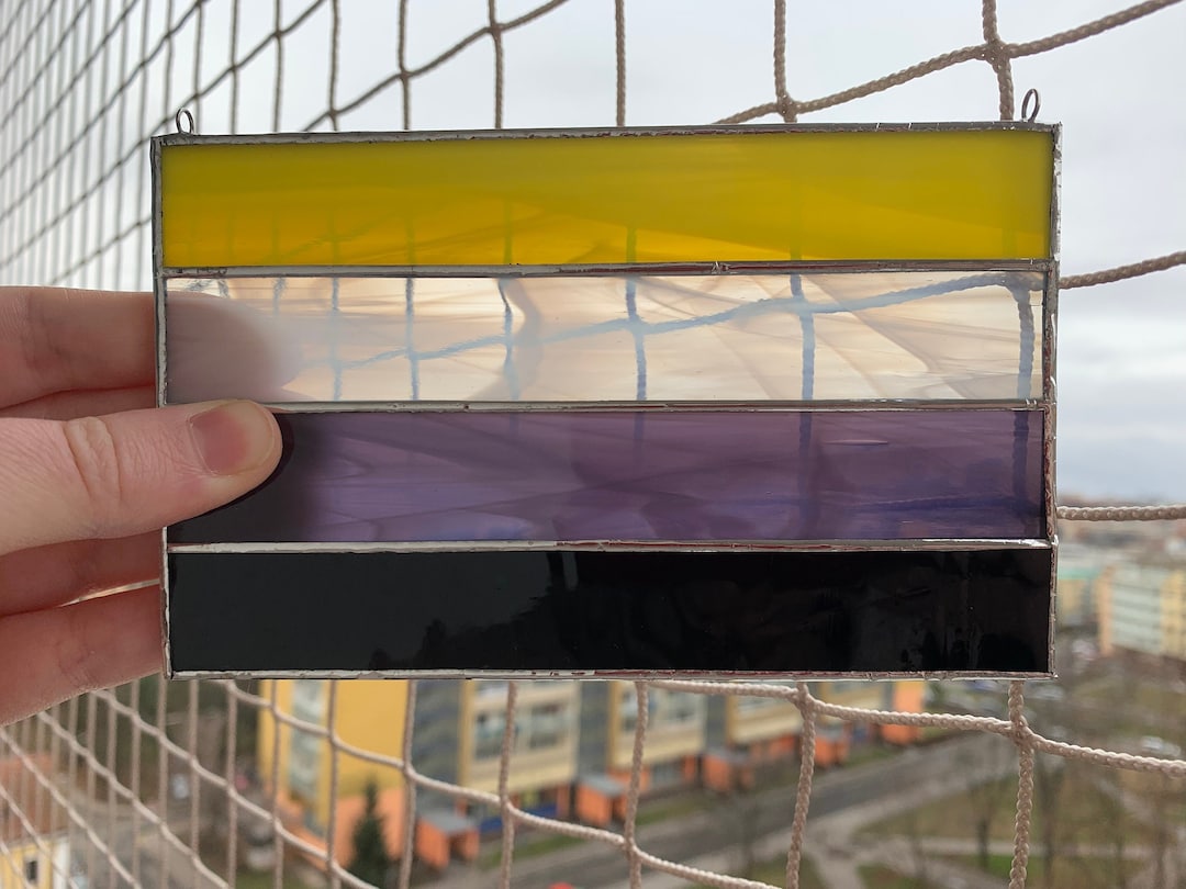 Nonbinary LGBT Pride Flag LGBTQ Stained Glass Window Hanging Sun ...
