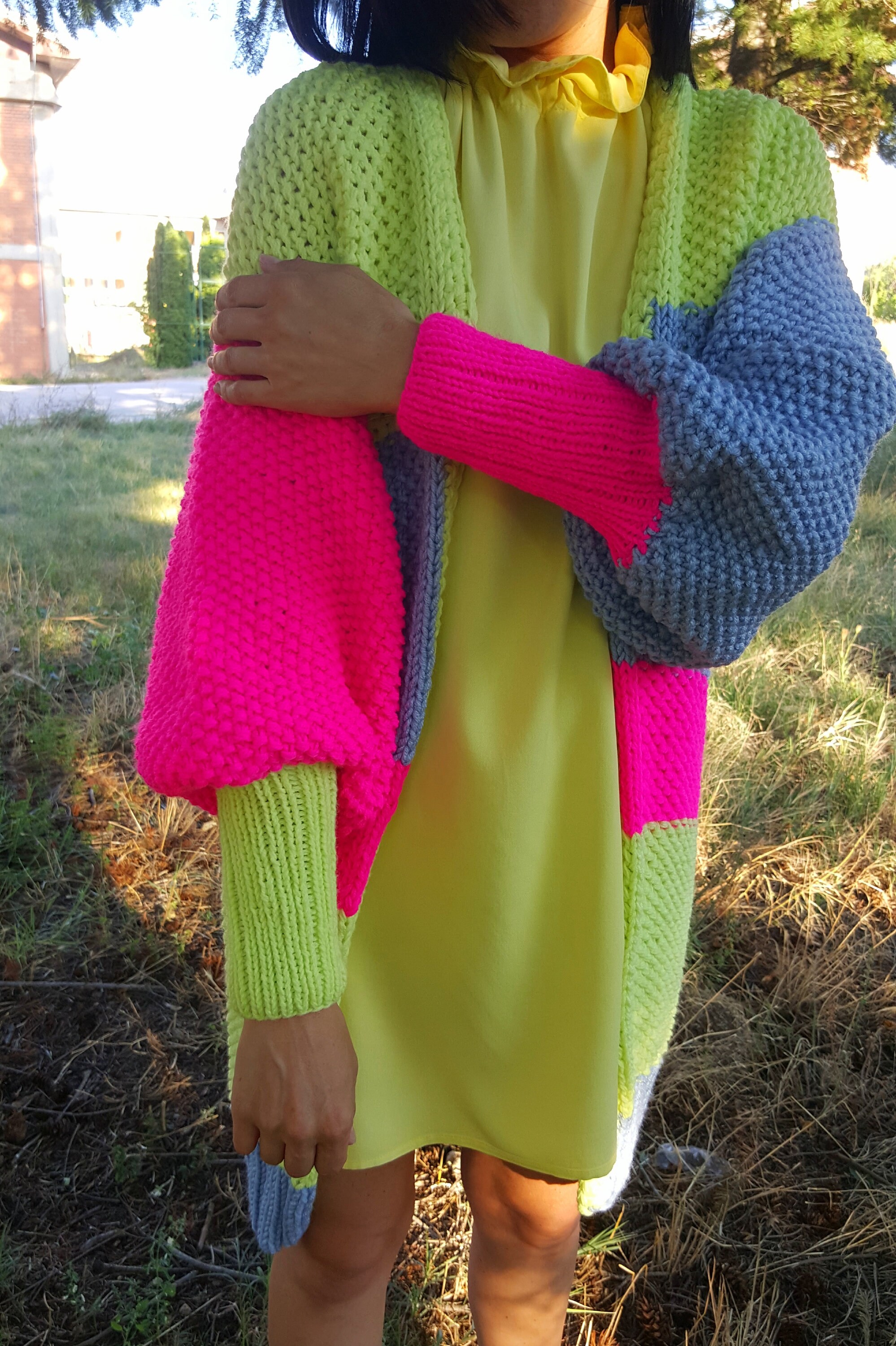 Colorful Cardigan Hand Knit Open Sweater Multi Color Knitted Sweater ...