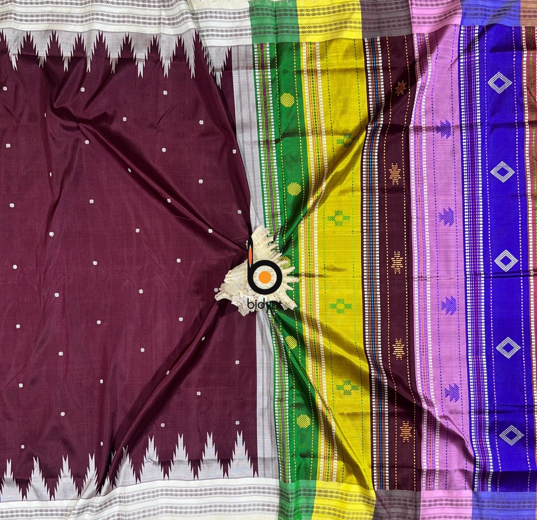 Berhampuri Patta Silk Saree From Odisha Handloom Maroon Color Double ...