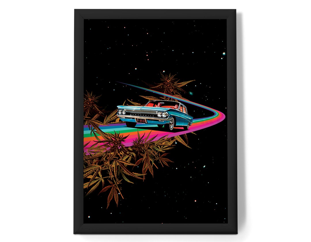 Trippy Weed Art Print, Psychedelic Car Collage, Stoner Room Decor - Etsy
