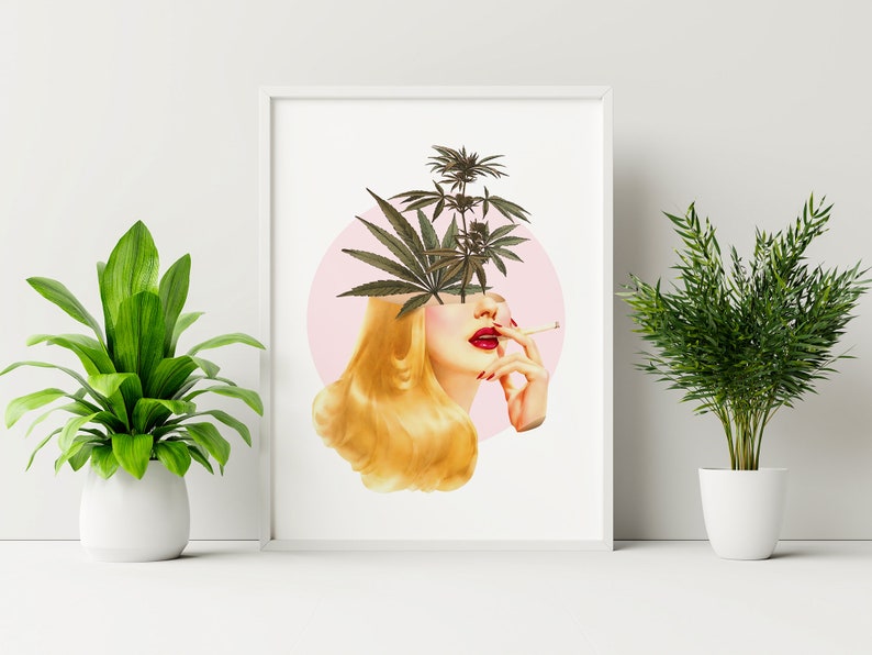 Trippy Weed Art Print, Cannabis Collage, Woman Portrait - Etsy UK