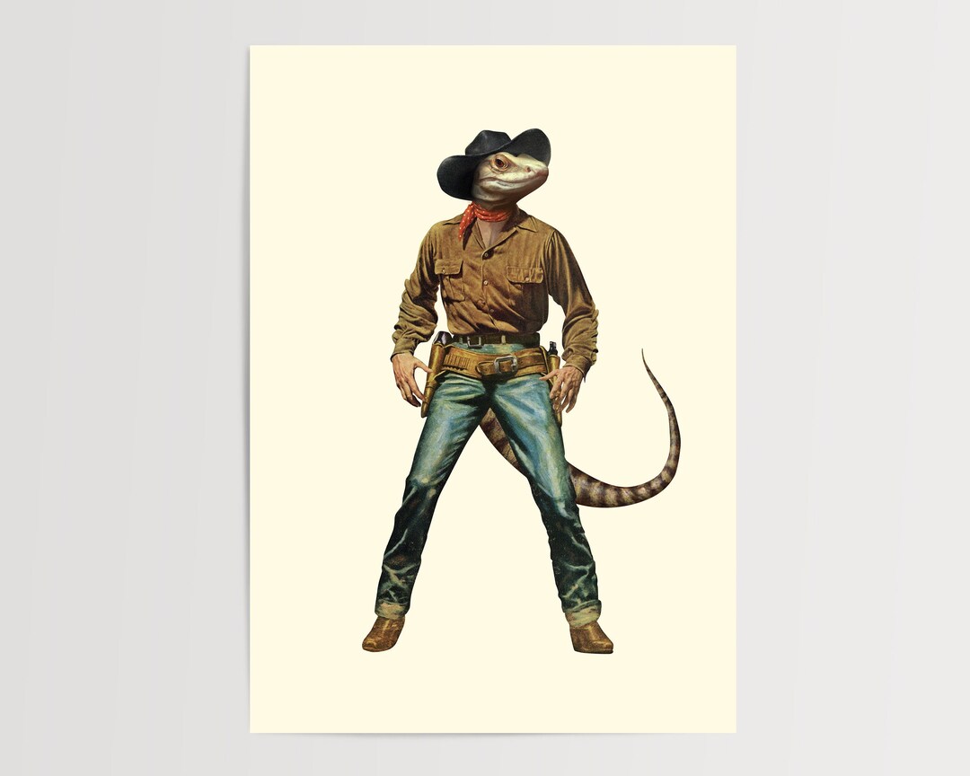 Lizardboy (cowboy, Trippy Wall Art, Retro Art, Animal Art, Vintage Art ...
