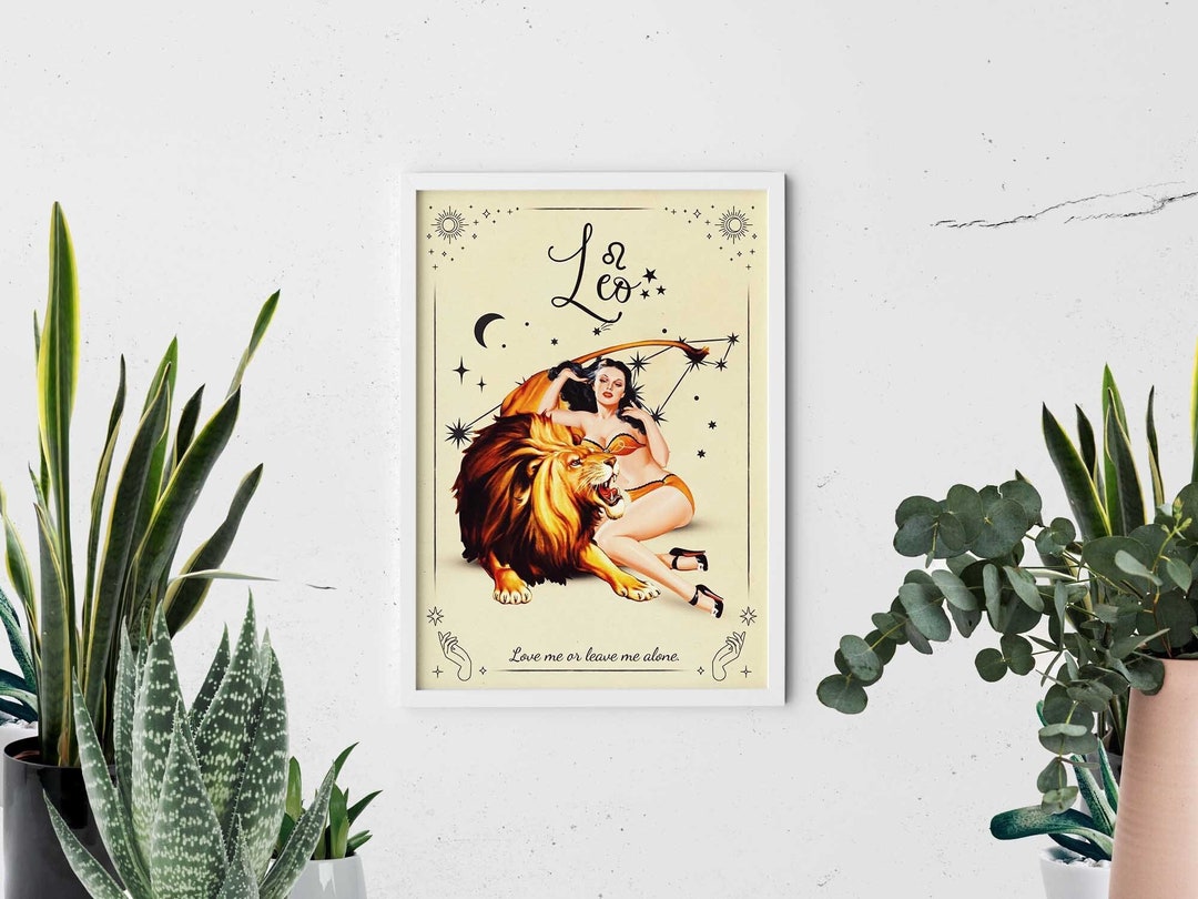 Leo Zodiac Art Print: Vintage Style Recycled Cotton Canvas - Etsy