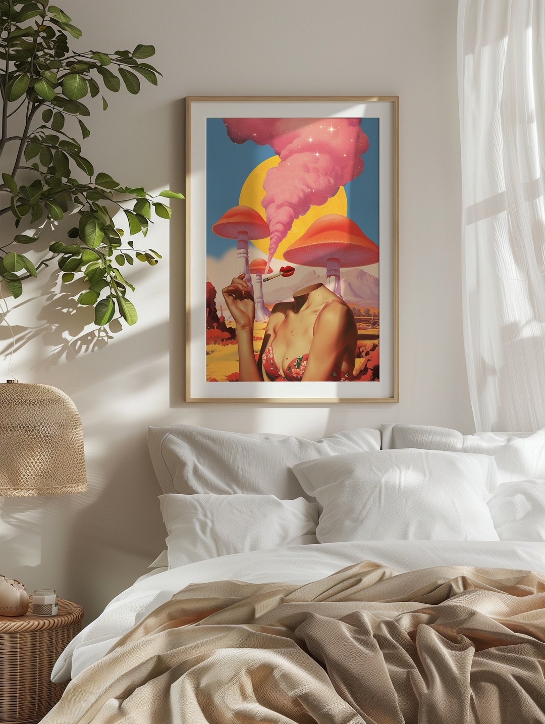 Egoless V2: Retro Mushroom Surreal Art Print on Recycled Cotton Canvas ...