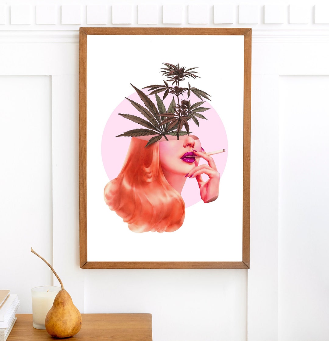 Trippy Weed Art Print, Cannabis Collage, Woman Portrait - Etsy UK