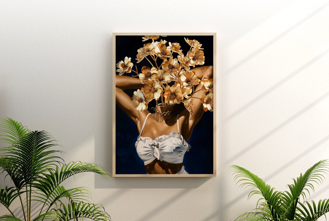 Golden Mind minimalistic Art Deco Poster, Luxury Retro Surreal Botanical Art, Vintage Wall Print ...