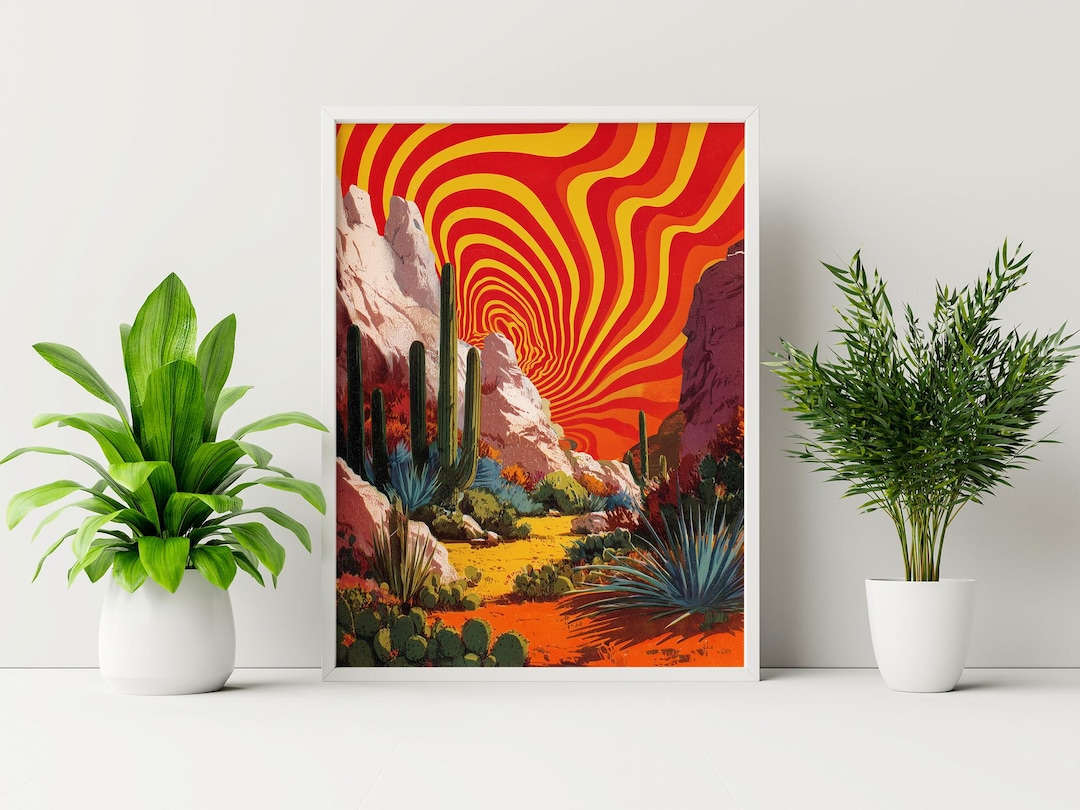 Trippy Desert Art Print: Weird Western Psychedelic Collage on Recycled ...