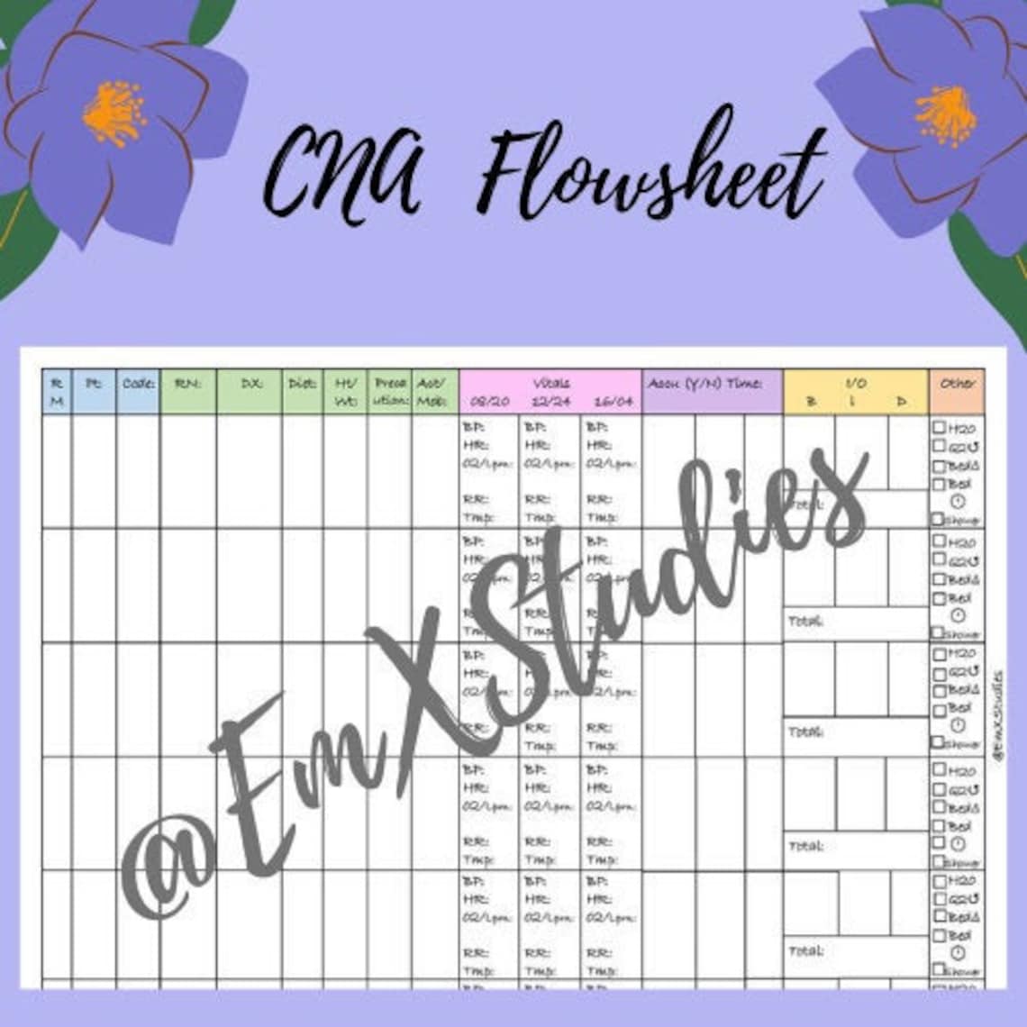 CNA Report Sheet CNA Daily Flowsheet - Etsy