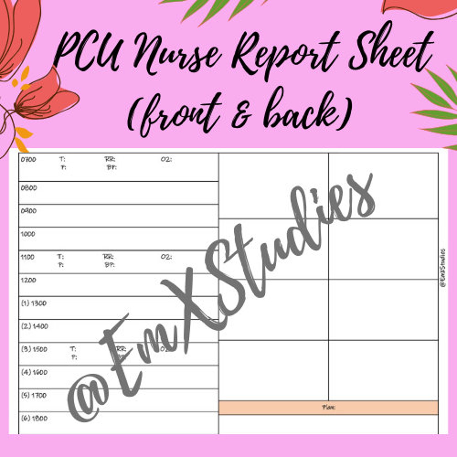 PCU Nurse Report Sheet 1 Patient Nurse Report Sheet Day Etsy