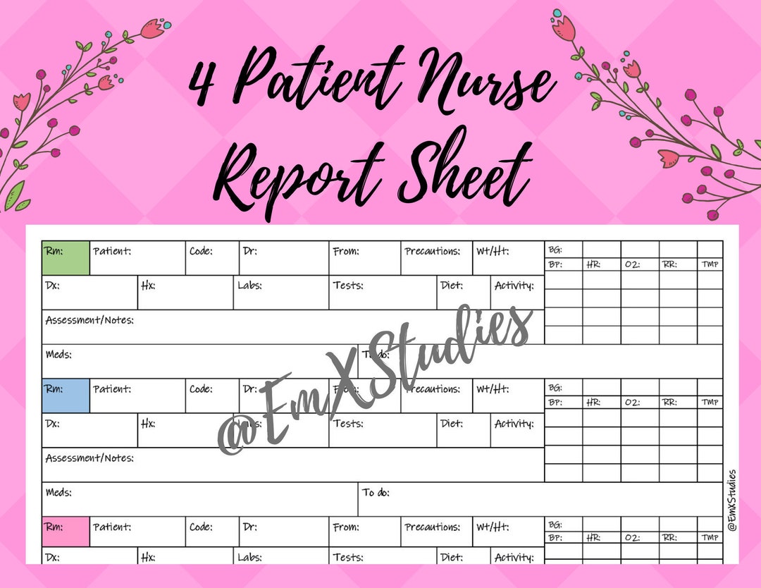 4 Patient Nurse Report Sheet in Vertical and Horizontal, Nurse ...