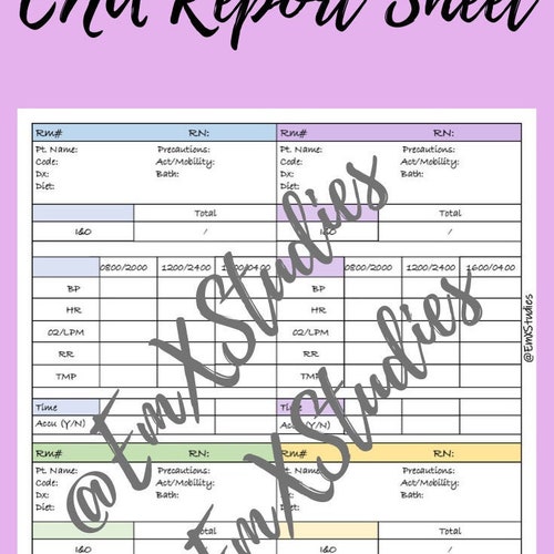 CNA Report Sheet CNA Daily Flowsheet - Etsy