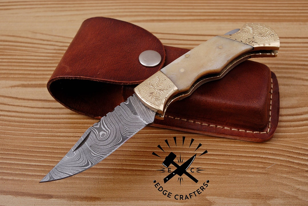 Handmade Damascus Steel 8 Folding Pocket Hunting Survival Knife ...