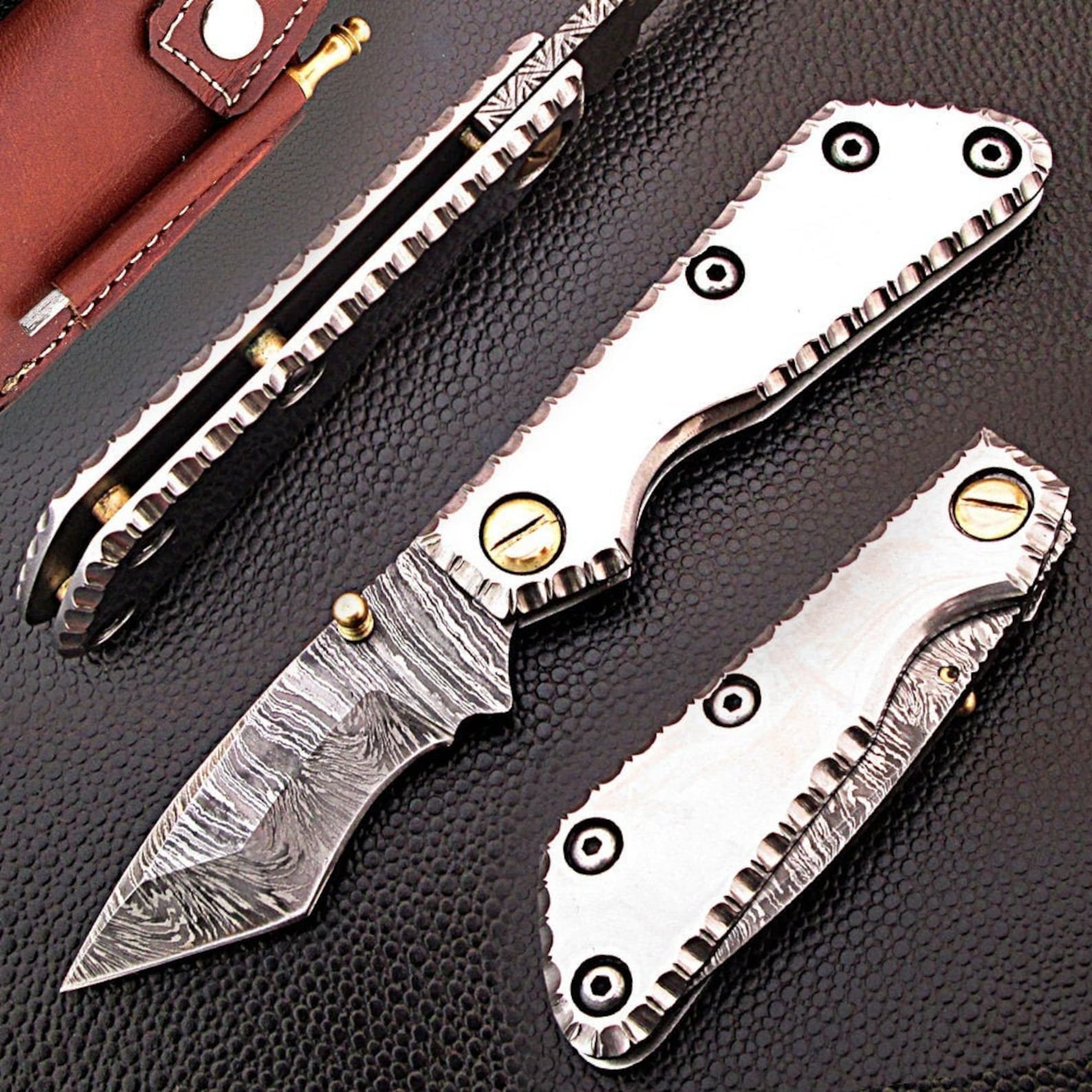 Handmade Real Damascus Steel 7 Folding Pocket Outdoor | Etsy