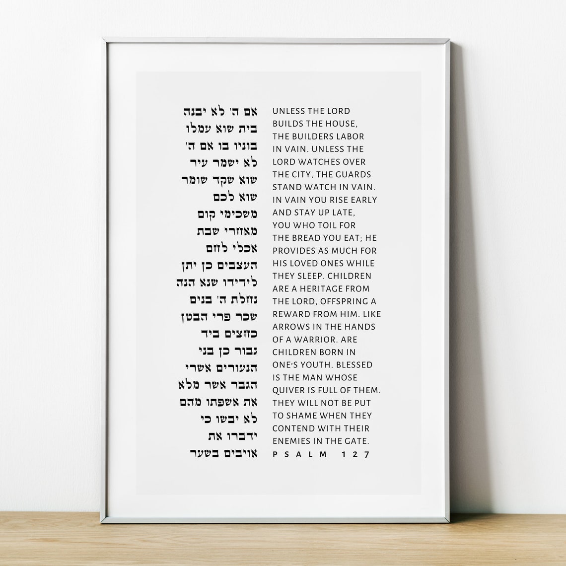 Psalm 127 Bible Verse Print - Judaica Wall Art - English & Hebrew Wall ...