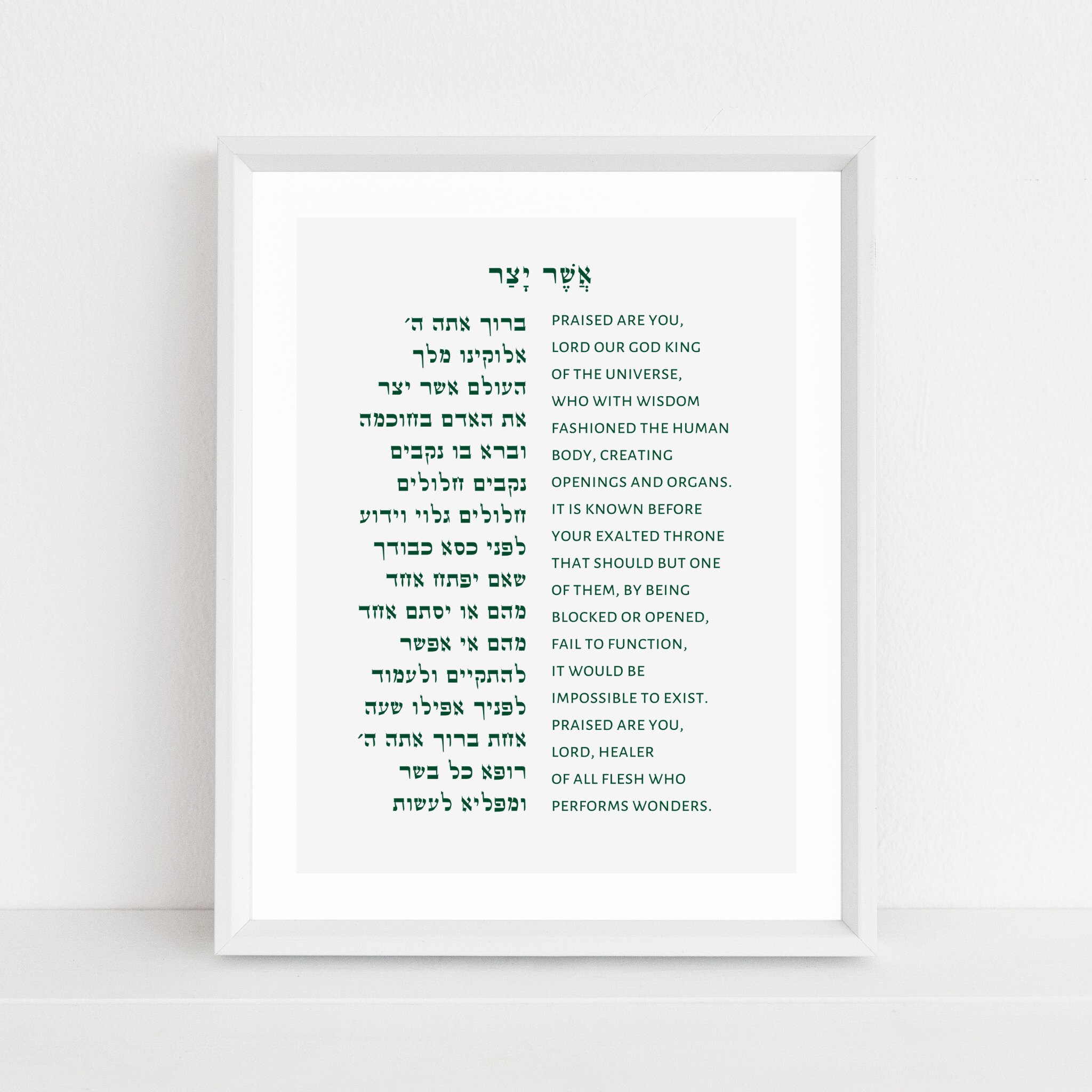 Asher Yatzar Hebrew Blessing of Health Judaica Art Gift Jewish Home ...