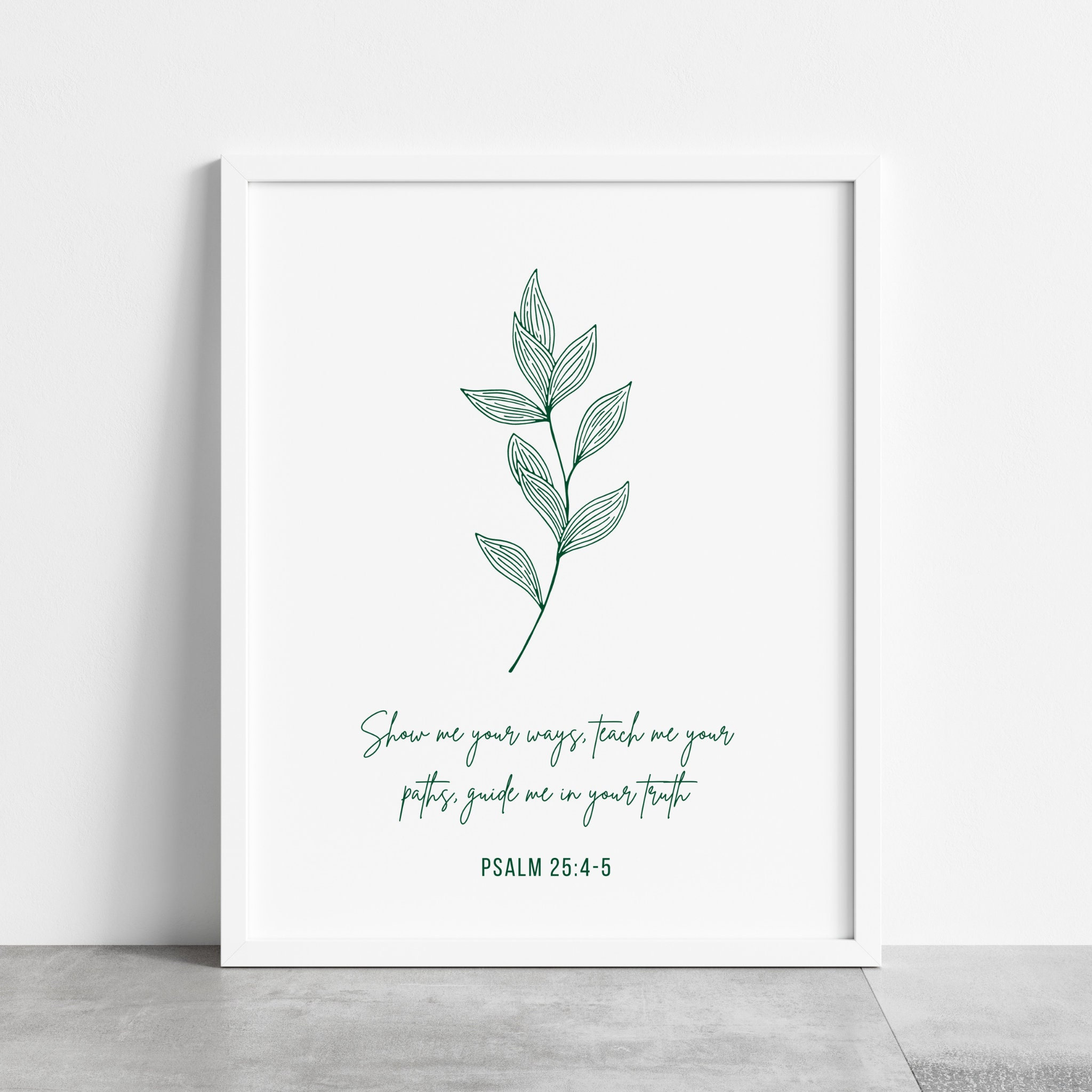 Psalms 25:4-5 Calligraphy And Small Flower Branch Digital Psalms 25:4-5 Calligraphy And Small Flower Branch Digital