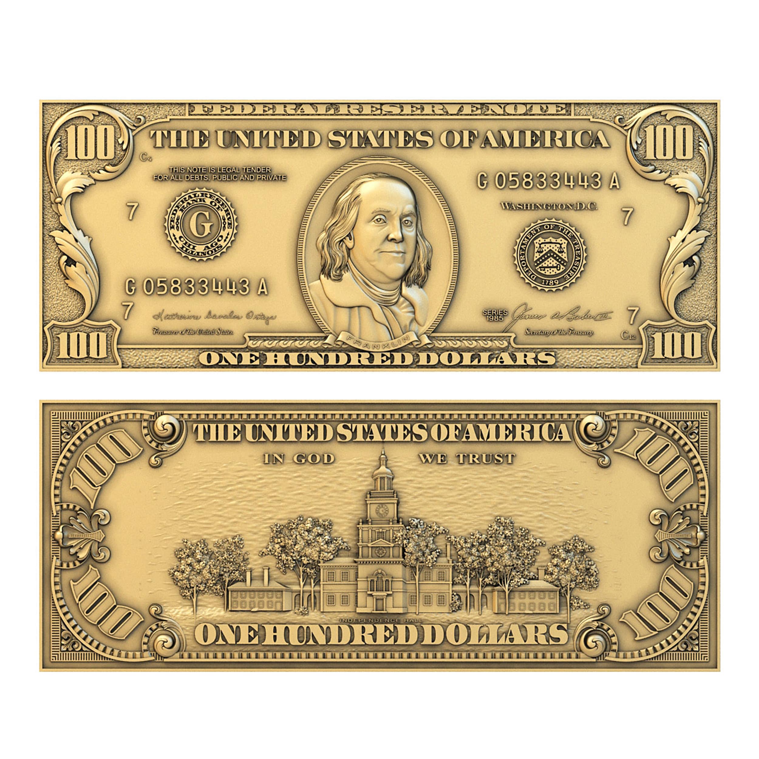 3D stl model 100 dollar bill | Etsy