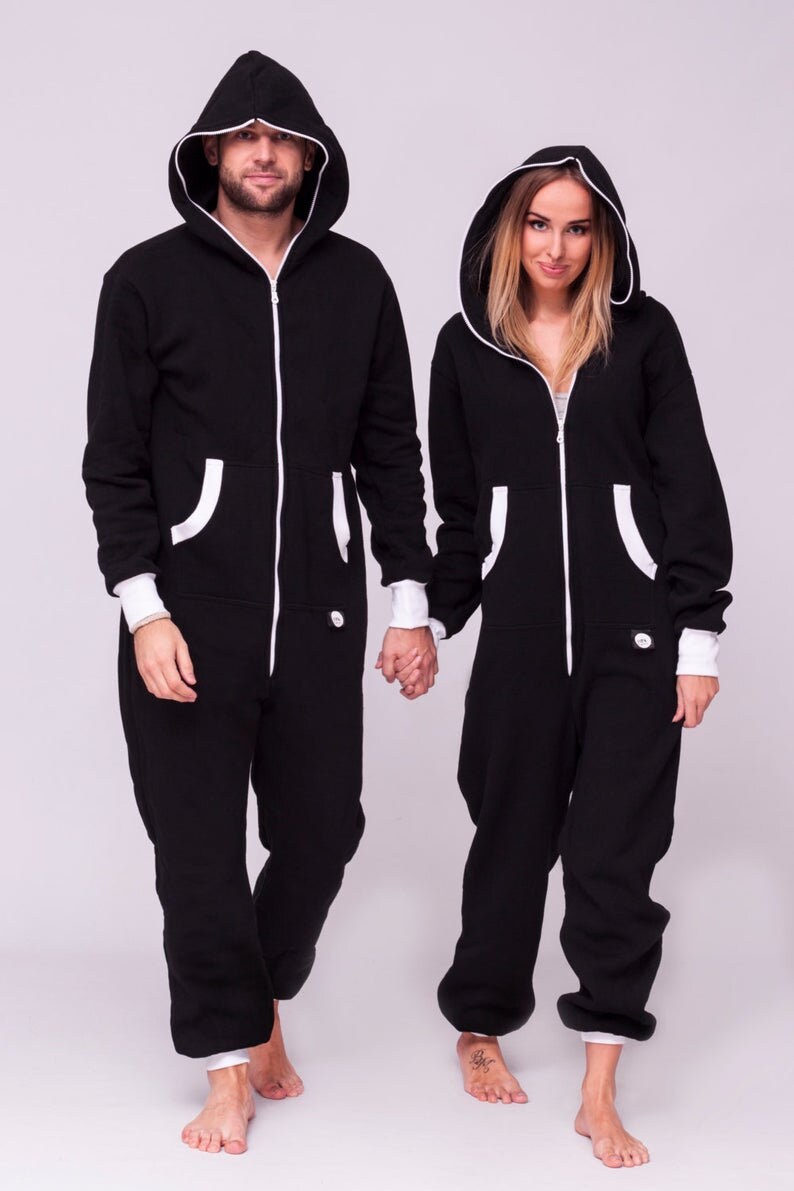 Adult Onesie Black Unisex Adult Onesie Hooded Pyjamas Adult
