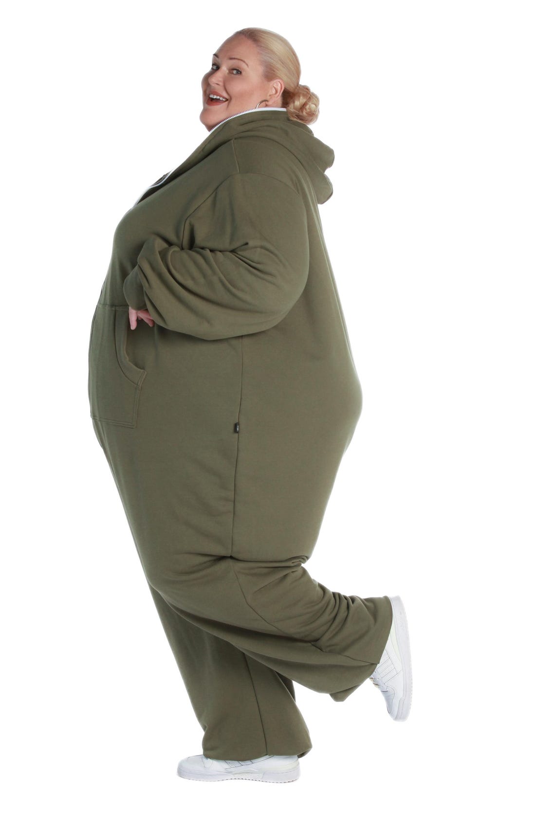 Adult Plus Size Onesie Pajamas Olive - Full Length Lounger With Zipper ...