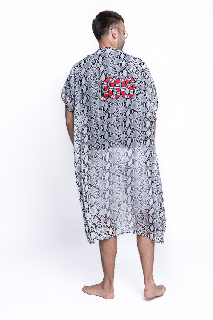 Animal Printed Long Beach Kimono With Embroidered Snake Application - Etsy