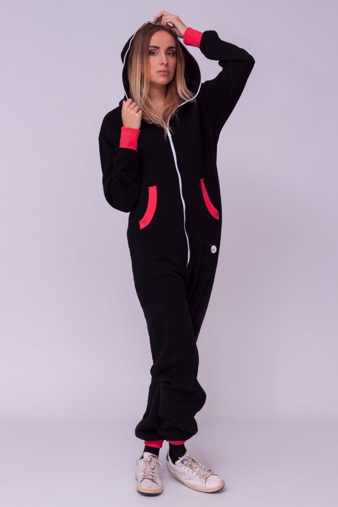 Adult Onesie, Black Unisex Adult Onesie, Hooded Pyjamas, Adult ...