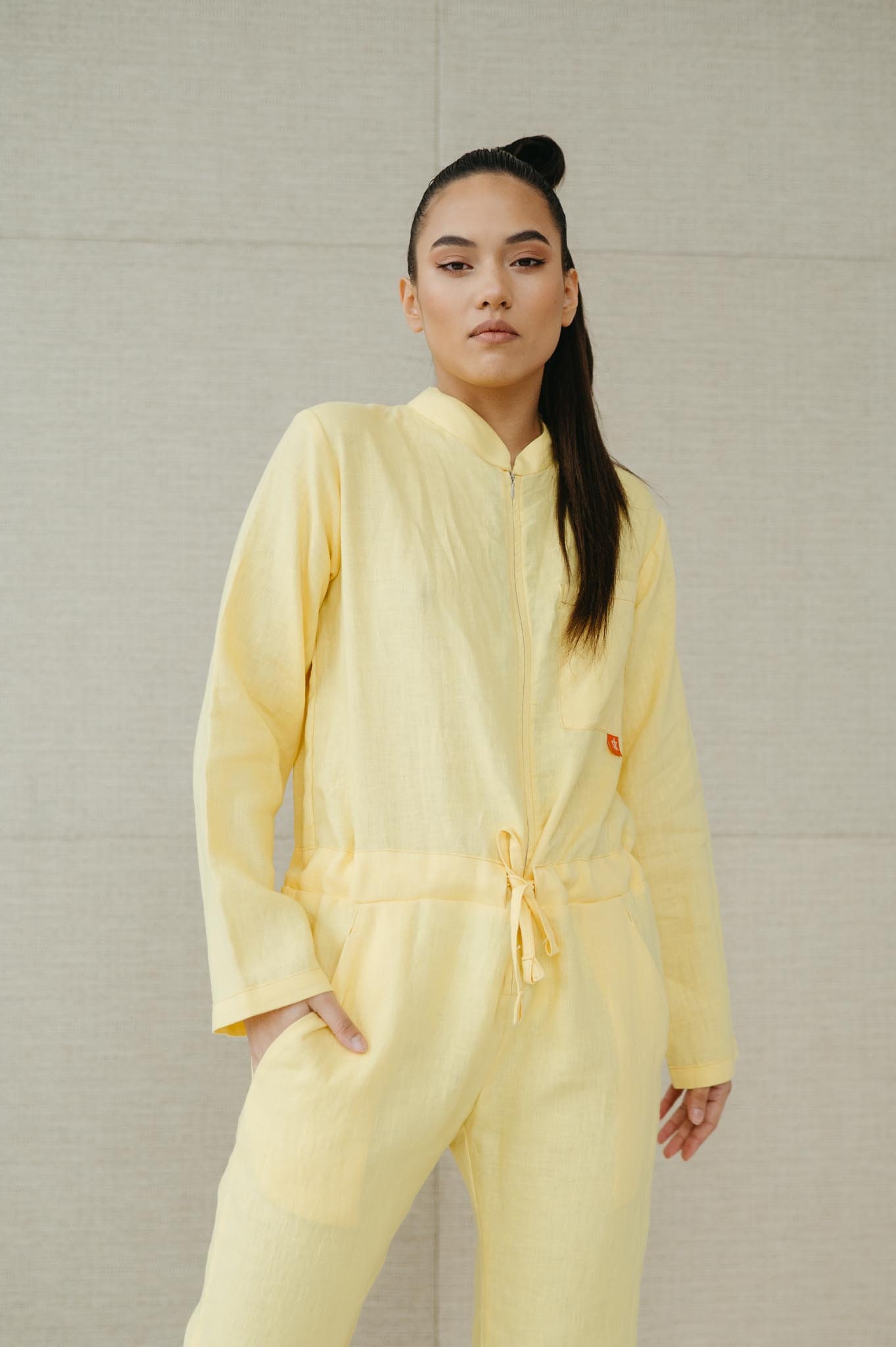 Natural Lime Yellow Linen Unisex Adult Onesie, Women Jumpsuits, Organic ...