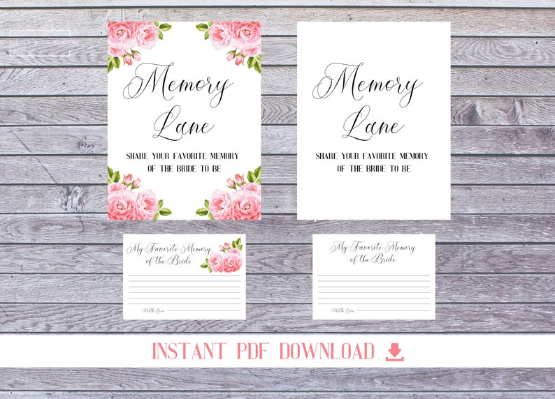 Memory Lane Sign and Notecard Printable | 2 Designs • Bachelorette ...