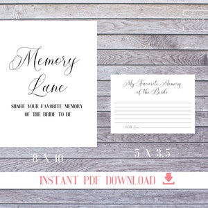 Memory Lane Sign and Notecard Printable | 2 Designs • Bachelorette ...
