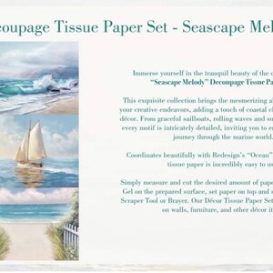 Redesign With Prima "seascape Melody" Decoupage Decor Paper Pack, 3 Designs, Wrinkle & Tear ...