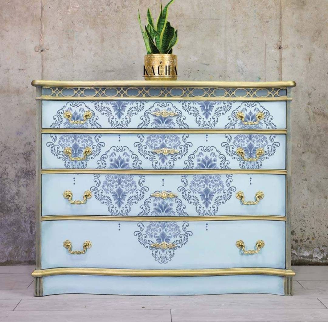 Redesign With Prima and Kacha "dana Damask" Decor Transfer, Blue Damask ...
