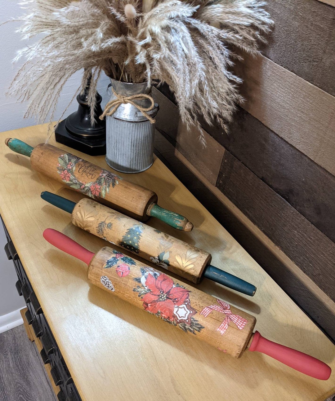 Vintage Christmas Rolling Pins Unique Home Decor Kitchen Table Counter ...