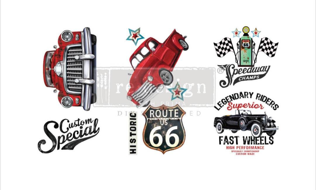 Redesign With Prima "classic Rides" Decor Transfer, Vintage Cars Decal ...