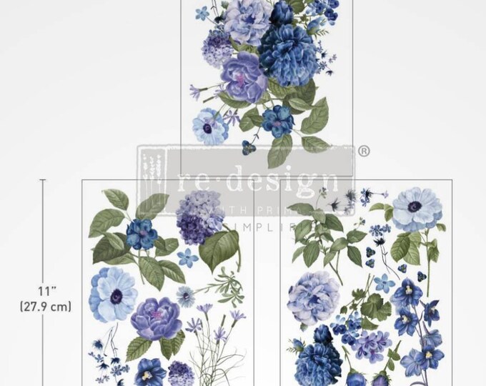 Redesign With Prima blue Gardens Middy Decor Transfer, Blue Flowers ...