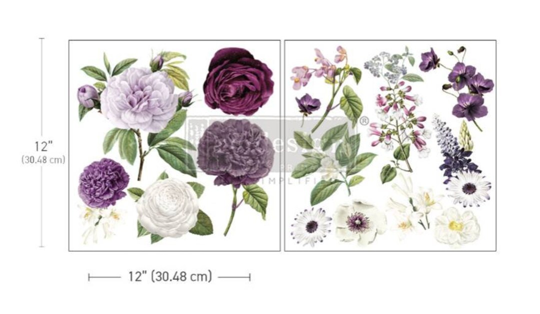 Redesign With Prima majestic Blooms Maxi Decor Transfer, 12x12, Floral ...