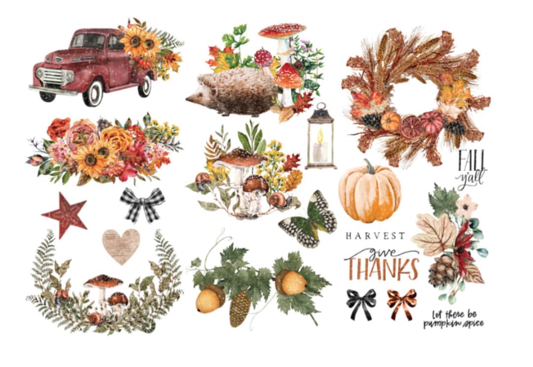 Redesign With Prima "autumn Essentials" Mini Decor Transfer, Rub on ...
