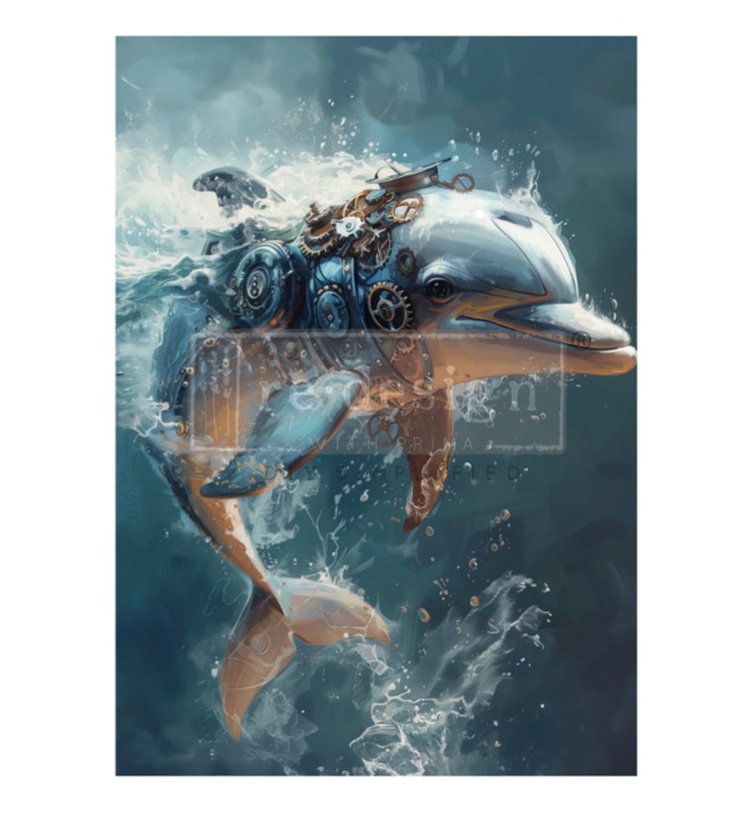 Steampunk Dolphin Decoupage Paper: Nautical Gear Fin Decor (23.4"x 33.1 ...