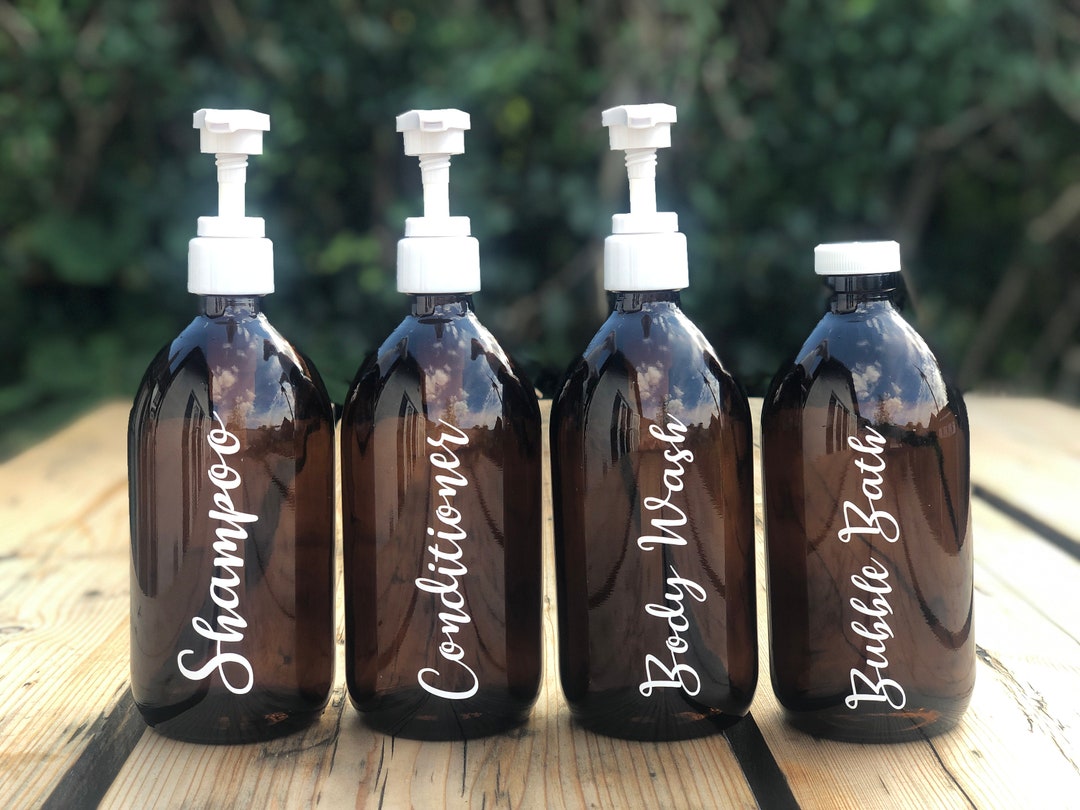 Glass Amber Pump Bottle Set 4 Bottles as Pictured Bathroom - Etsy