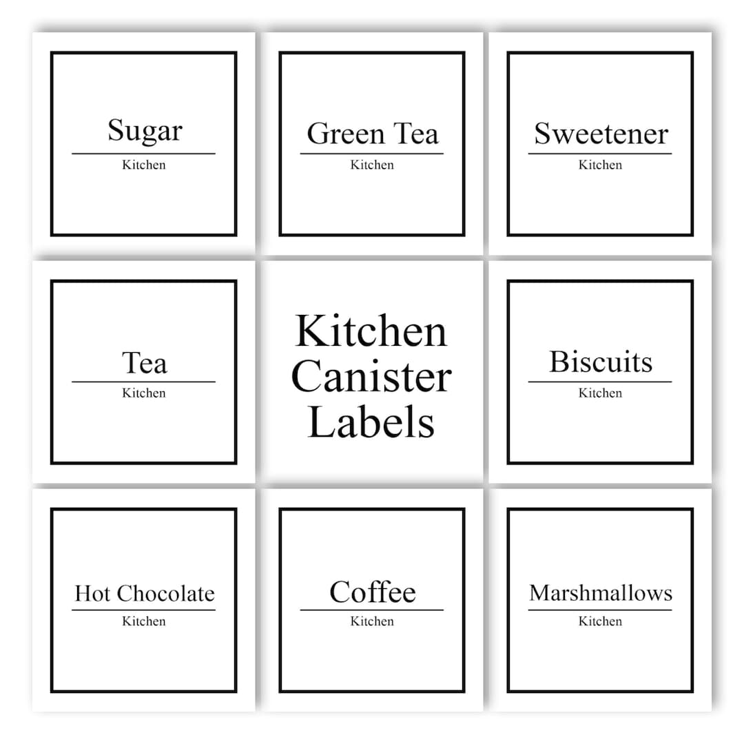 Kitchen Canister Label Bundle, Tea, Coffee, Sugar Canisters, Kitchen ...