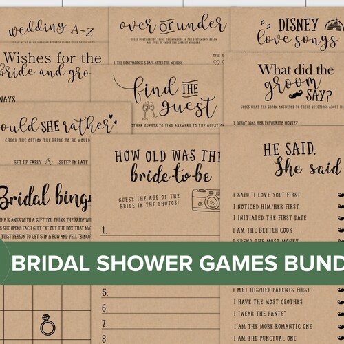 Bridal Shower Games Bundle 10 Games Bundle Activities Pack - Etsy