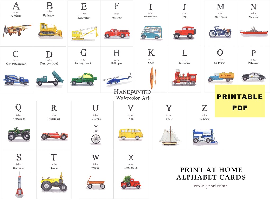 Transport ABC Flash Cards Transport Alphabet Minimal Abc - Etsy