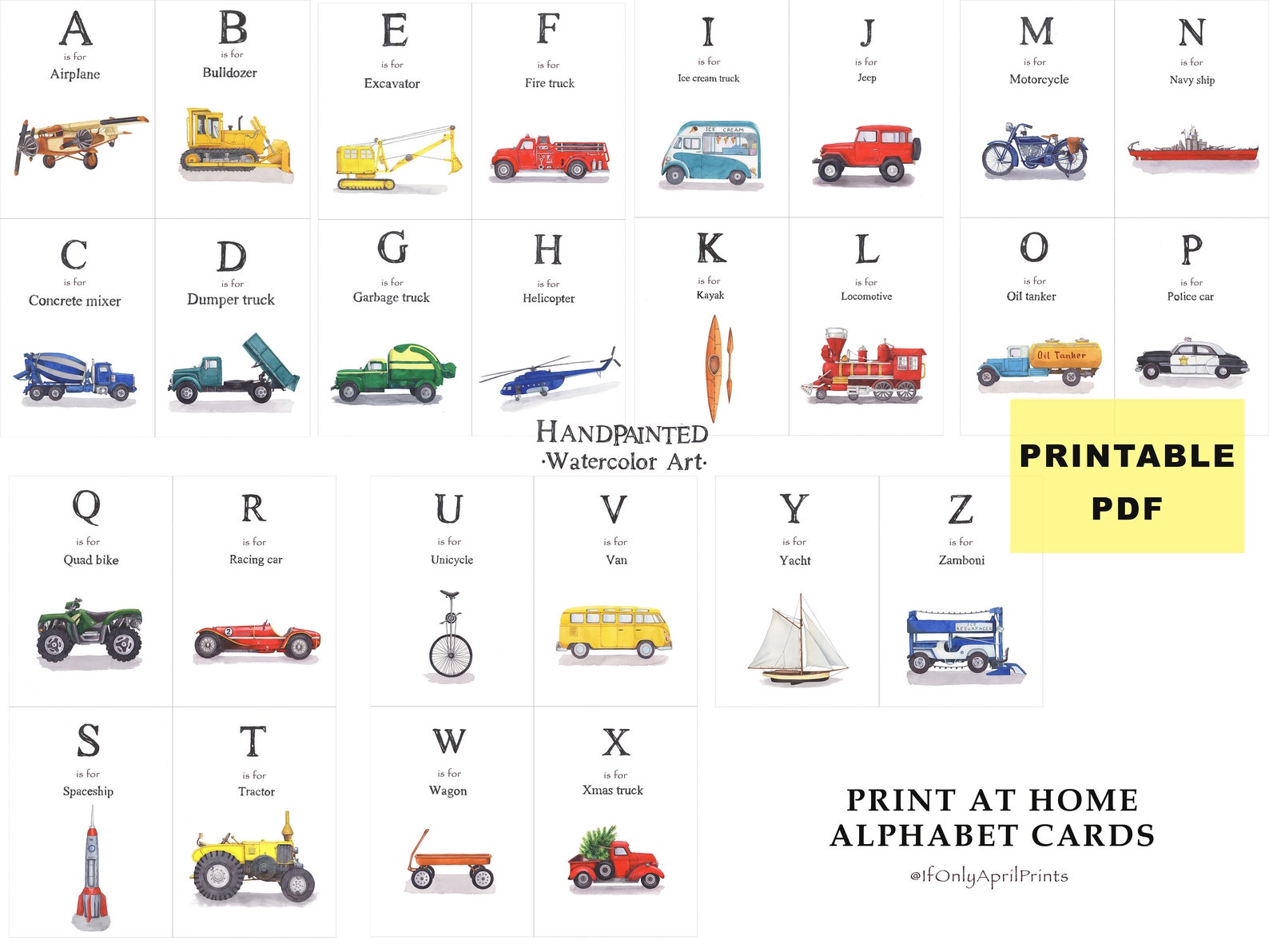 Transport ABC Flash Cards, Transport Alphabet, Minimal Abc Cards ...