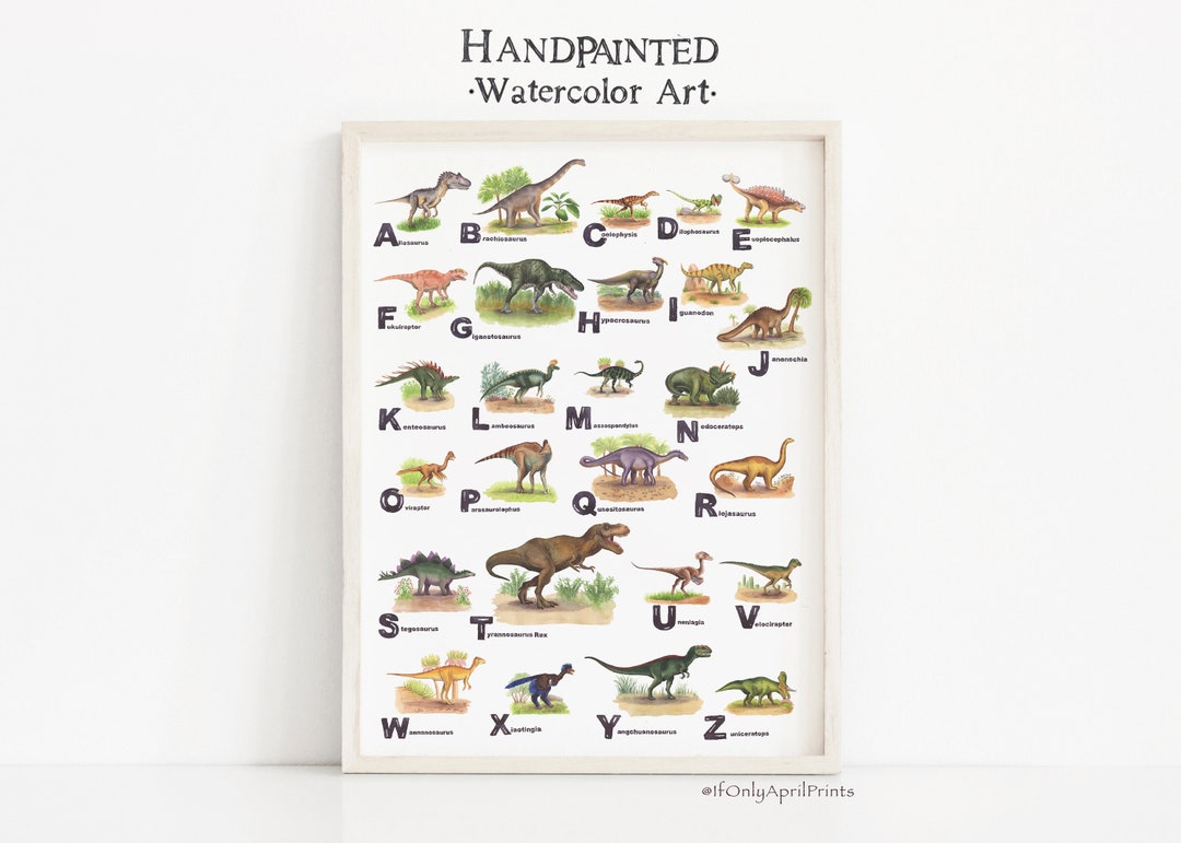 Watercolor Dinosaur Alphabet Print: Nursery Classroom Decor (digital ...