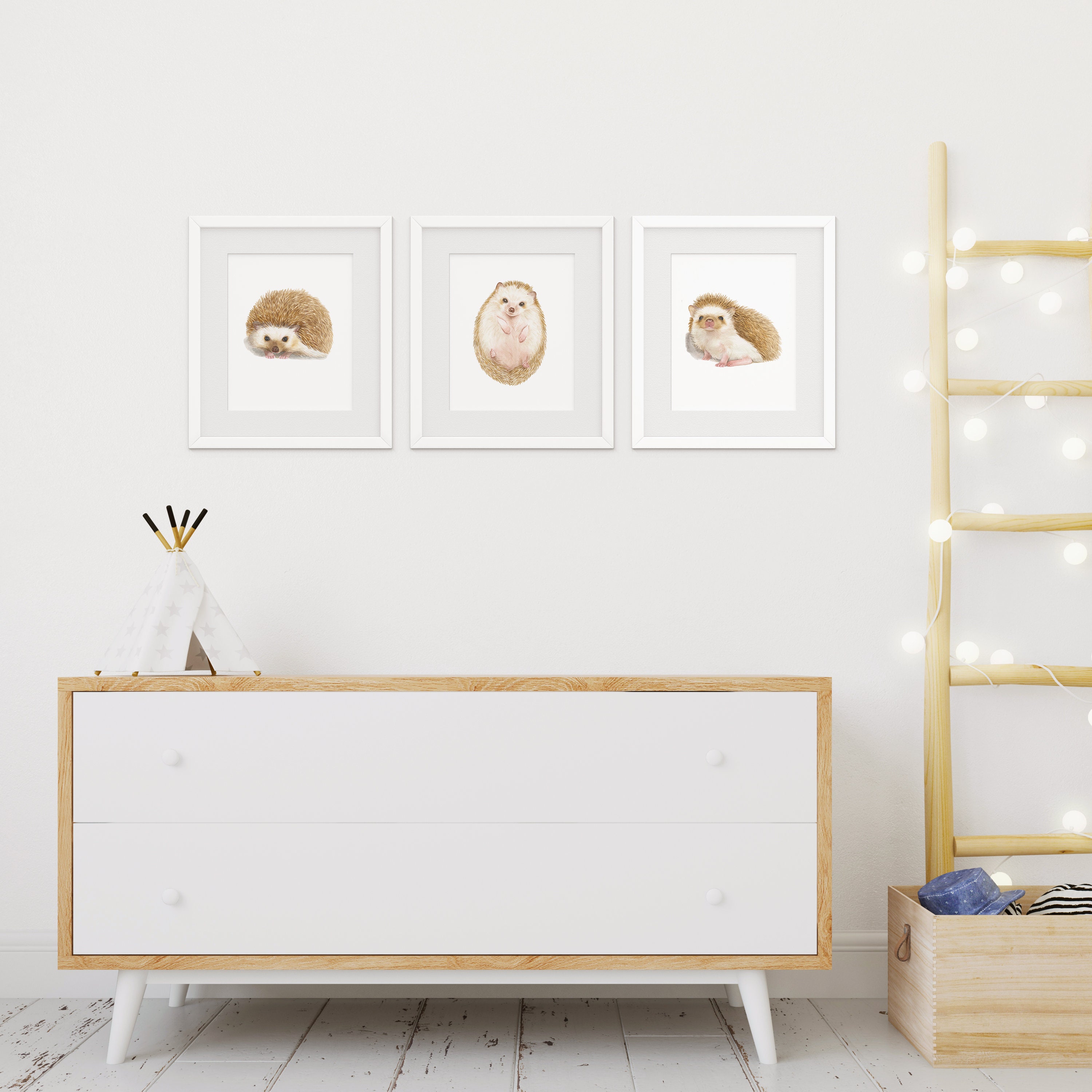 Set of 3 Hedgehog Watercolor Prints, Woodland Nursery, Watercolor Art ...