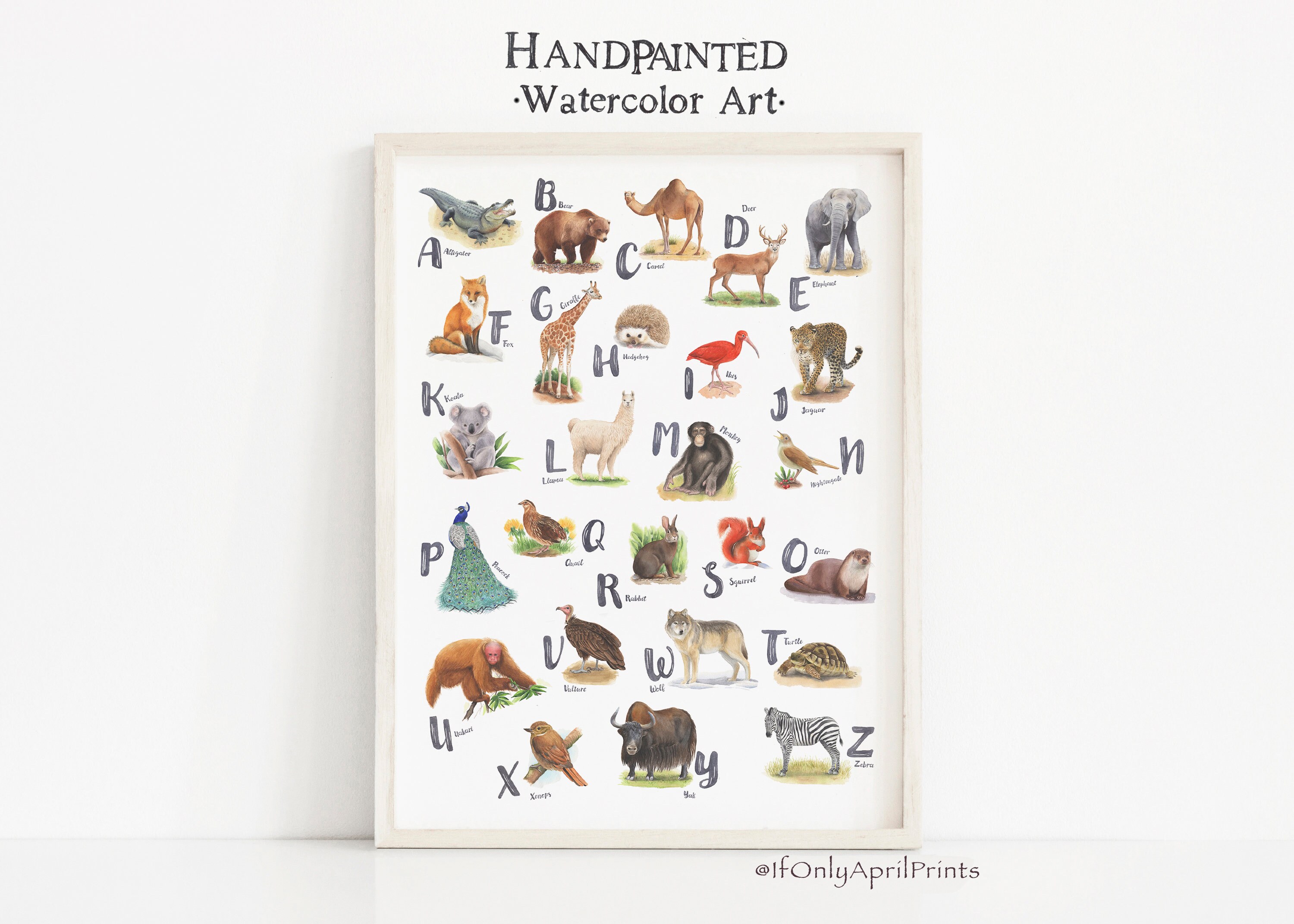 Animal Alphabet Watercolor Art INSTANT DOWNLOAD Woodland Nursery Animal ...