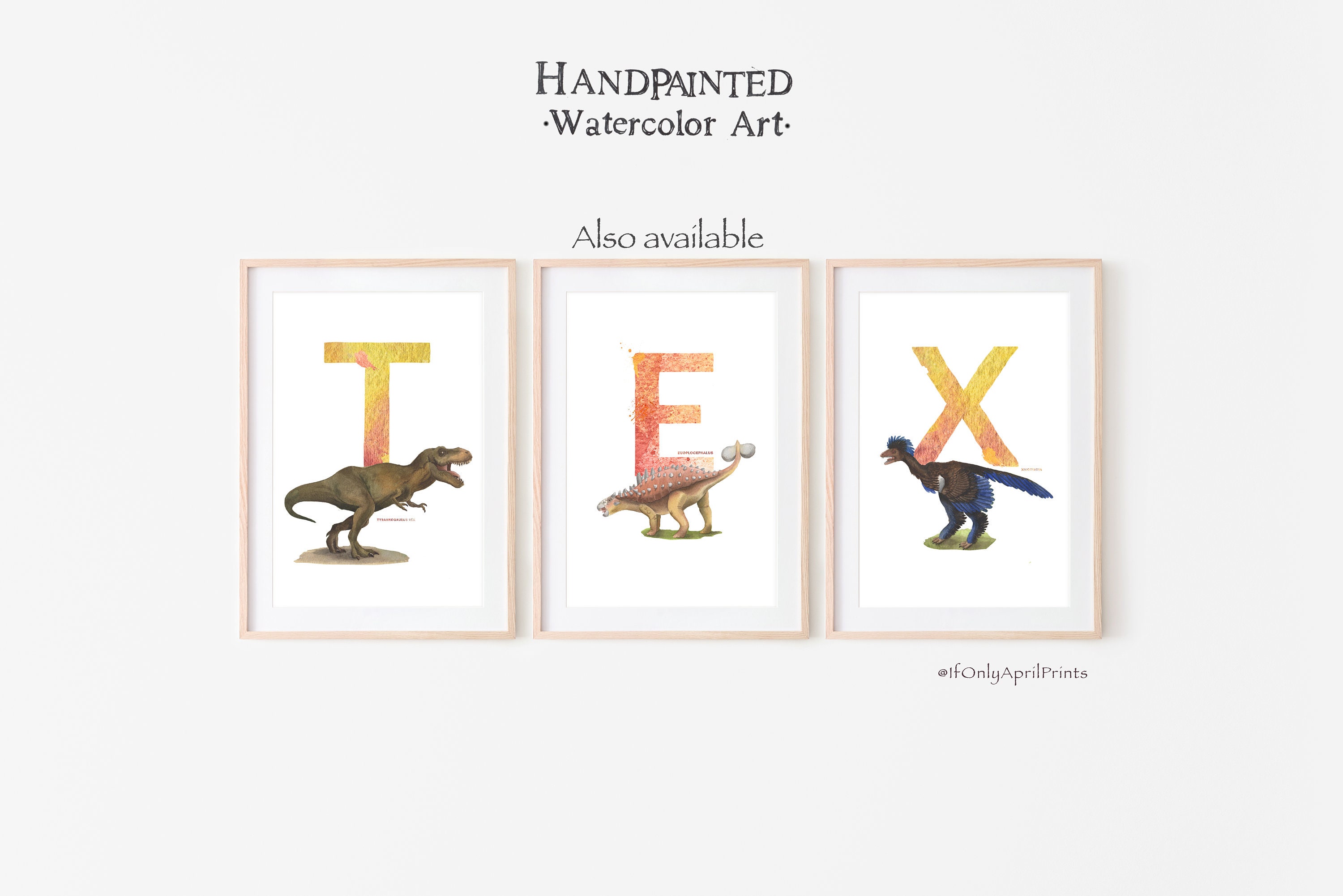 Letter T Tyrannosaurus Rex Print: Watercolor Dinosaur ABC Wall Art ...