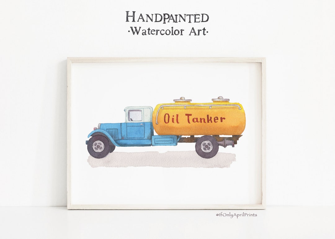 Oil Tanker Truck Watercolor Art Print: Transportation Decor (digital ...