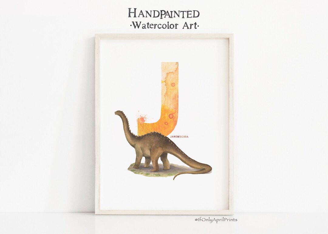Letter J, Janenschia Dinosaur Print, Vertical ABC Dinosaur Illustration ...