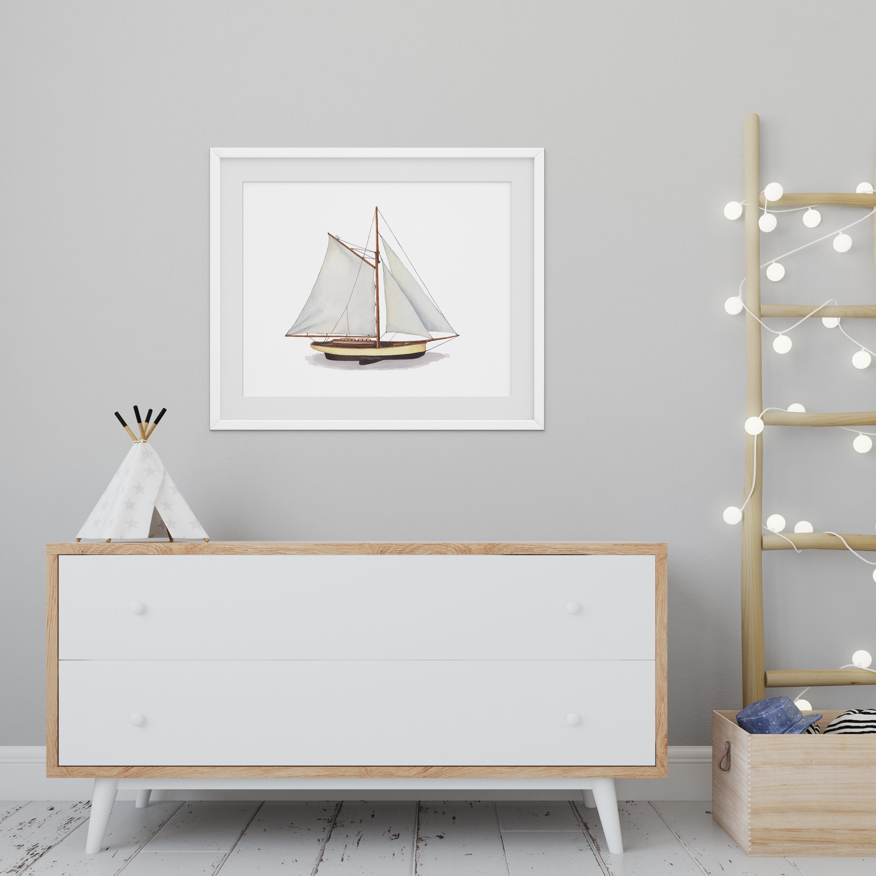 Vintage Yacht Watercolor Print, Nursery Wall Art, Sailing Yacht Print ...