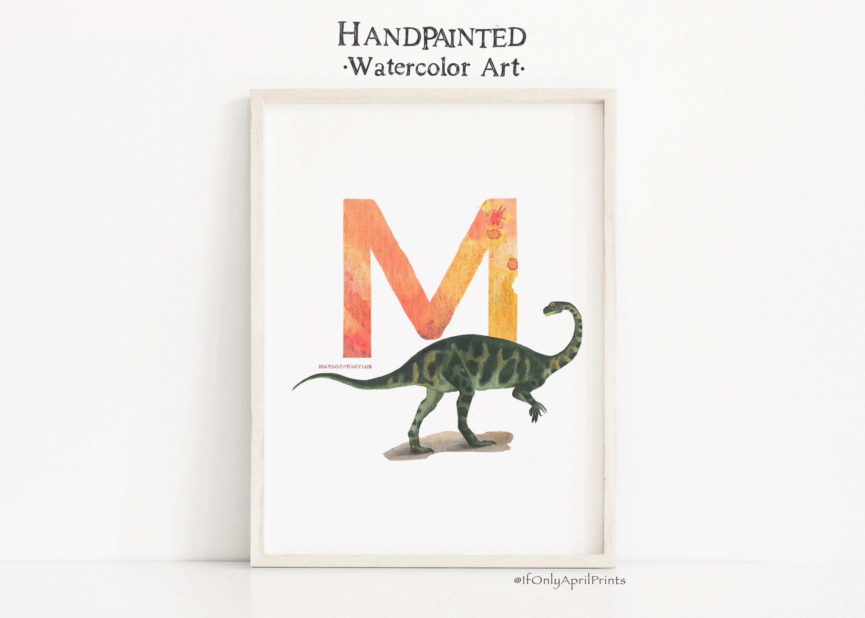 Letter M, Massospondylus Dinosaur Print, Vertical ABC Dinosaur ...