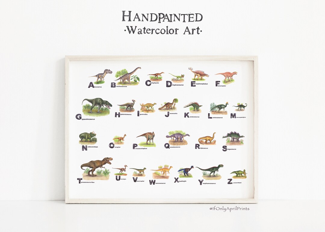Dinosaur Alphabet Watercolor Print, INSTANT DOWNLOAD, Nursery Decor ...